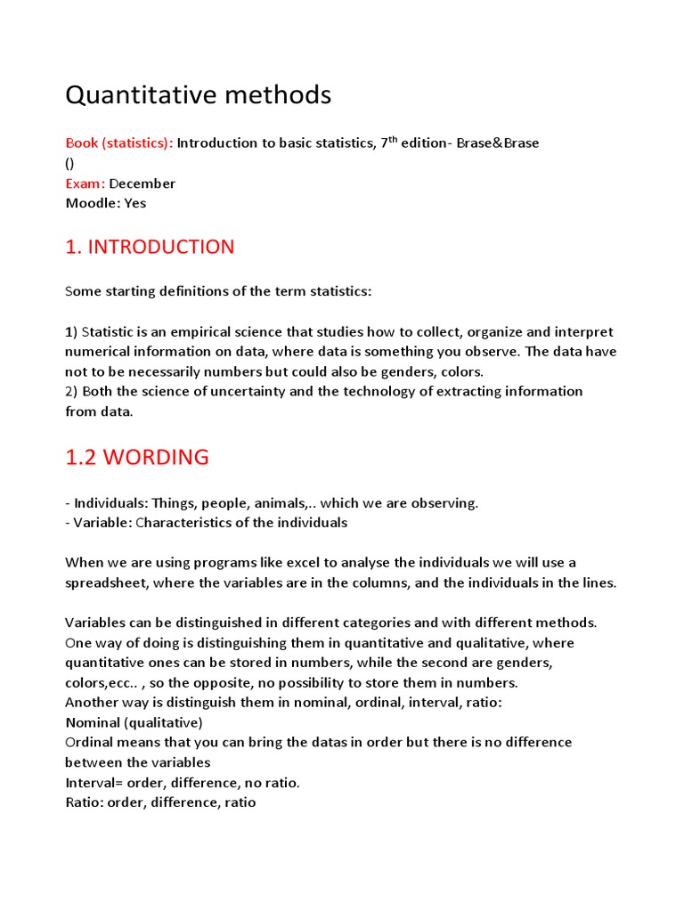 Quantitative Methods Notes | PDF | Statistics | Standard Deviation