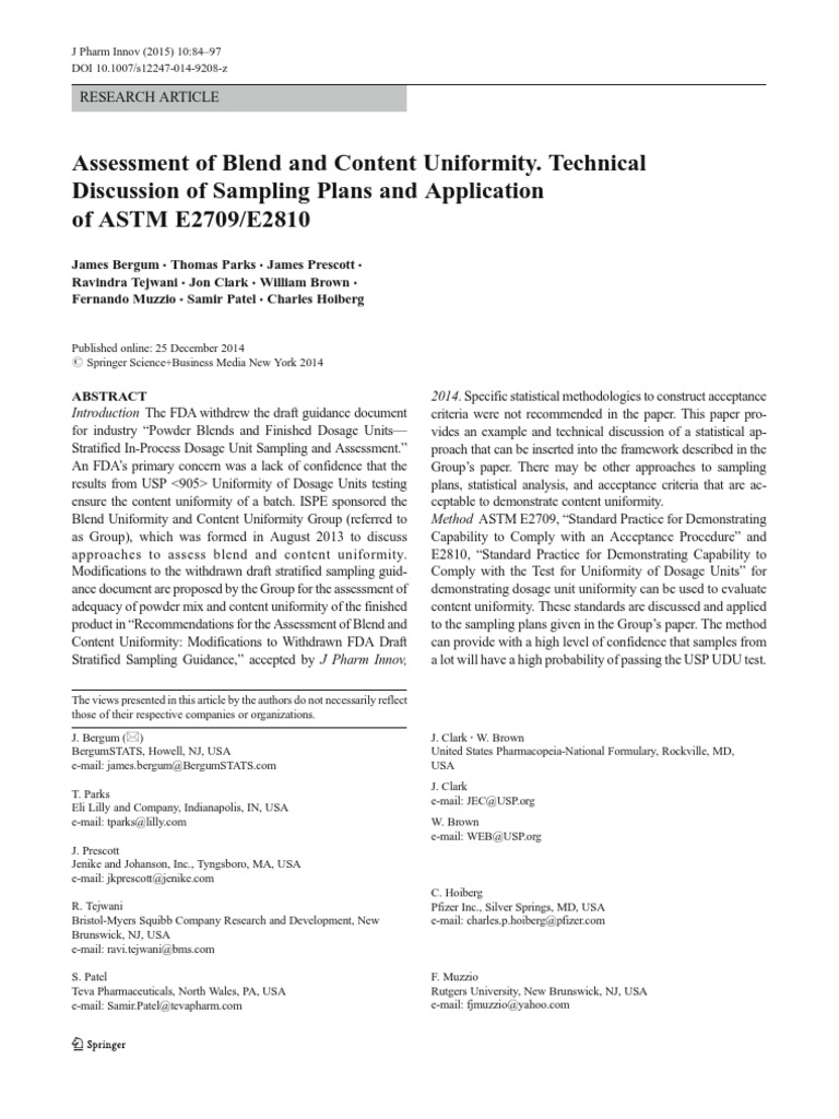 Assessment of Blend and Content Uniformity | PDF | Sampling (Statistics ...