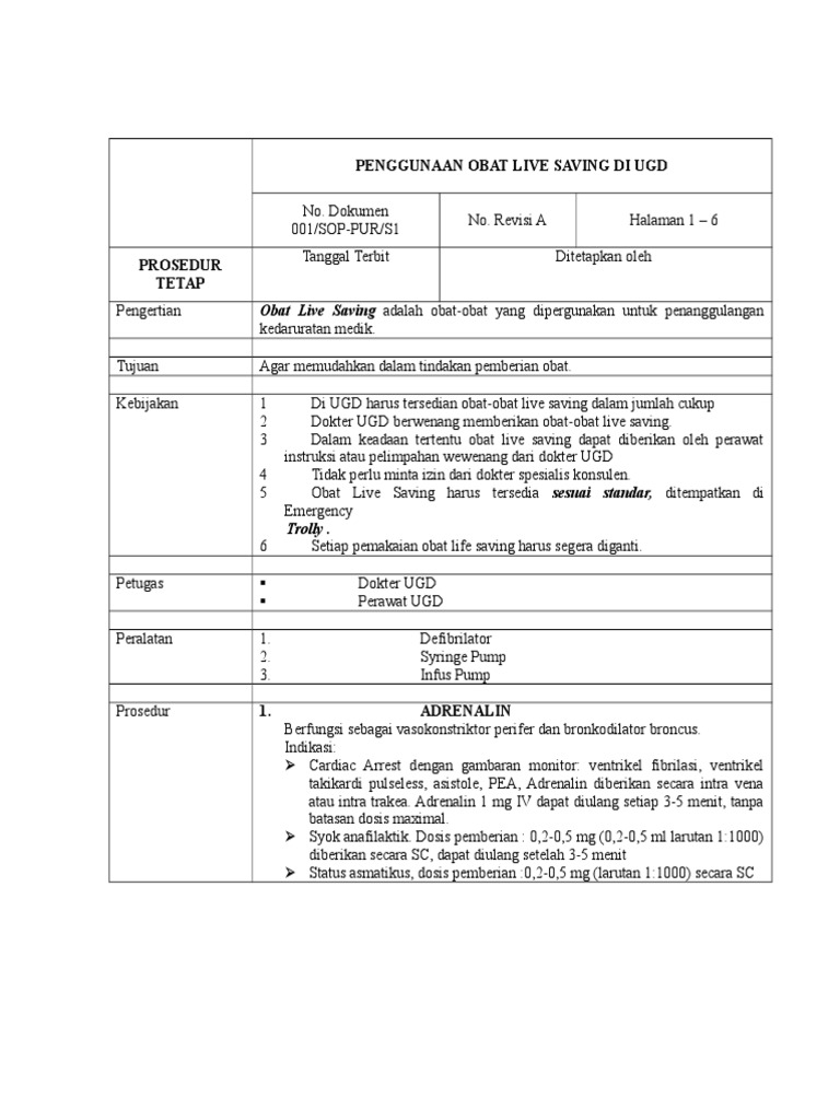 SPO Penggunaan Obat Life Saving | PDF