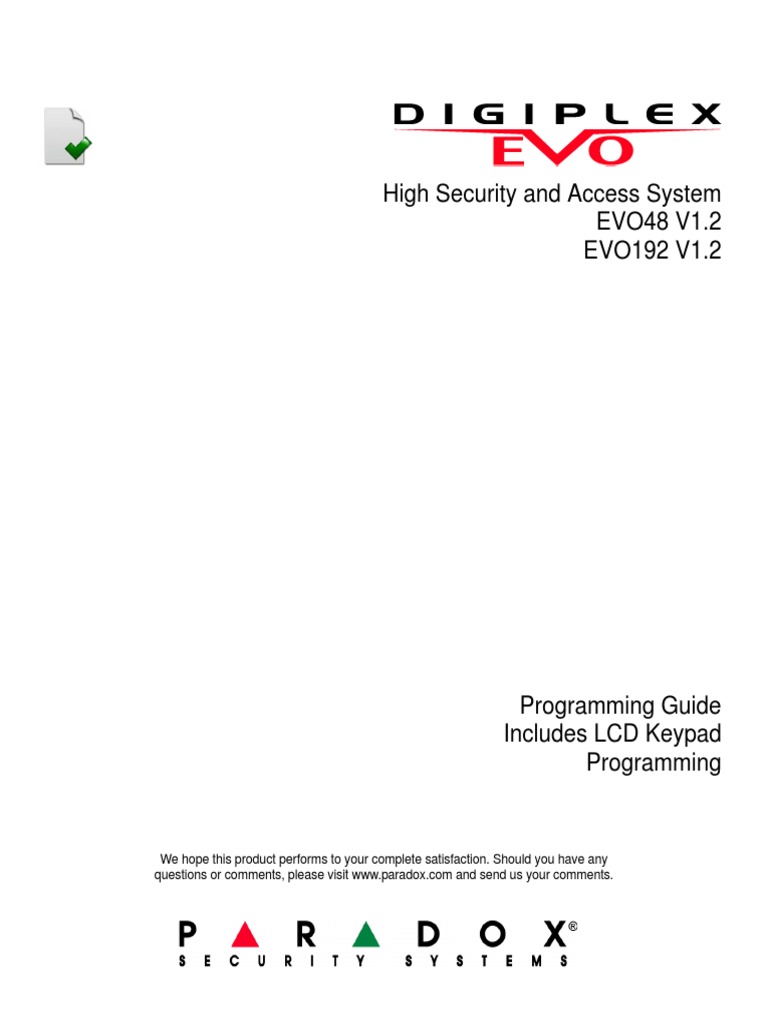 Paradox Digiplex EVO48 EVO192 V1,2 Programing PDF | PDF | Remote ...