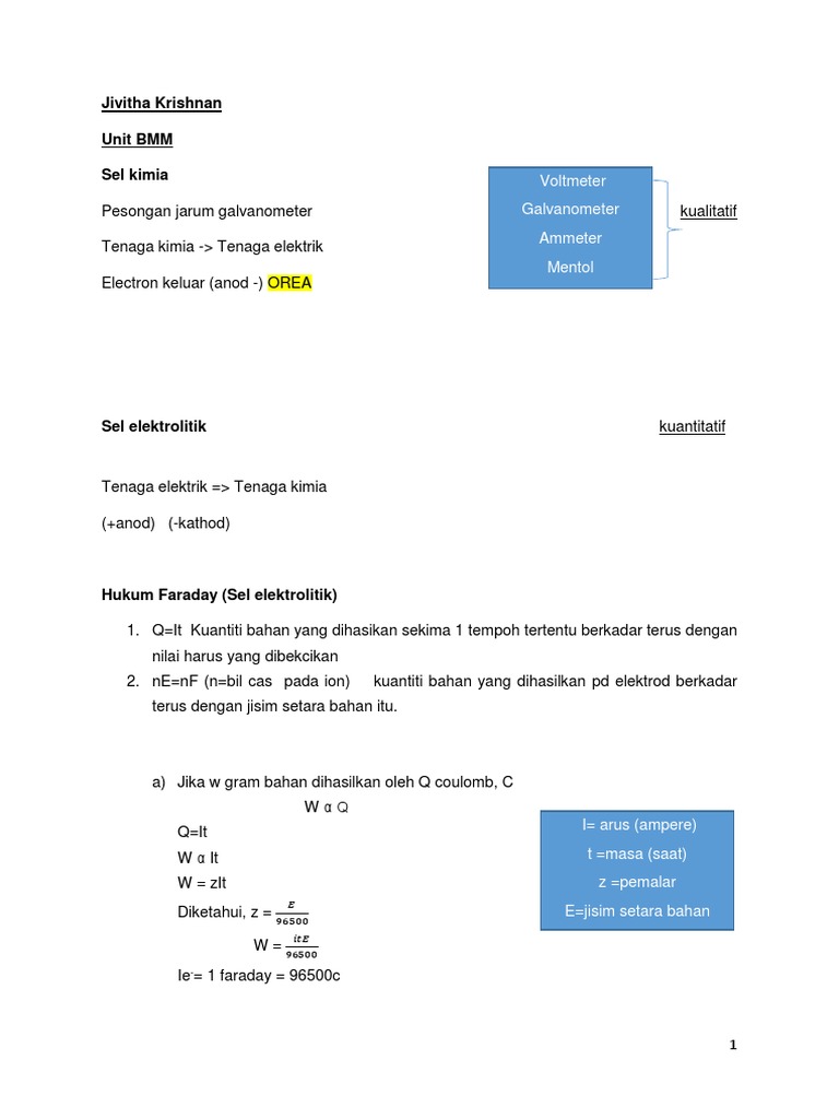 Nota Kimia (Elektrolisis Dan Sebatian Organik) | PDF