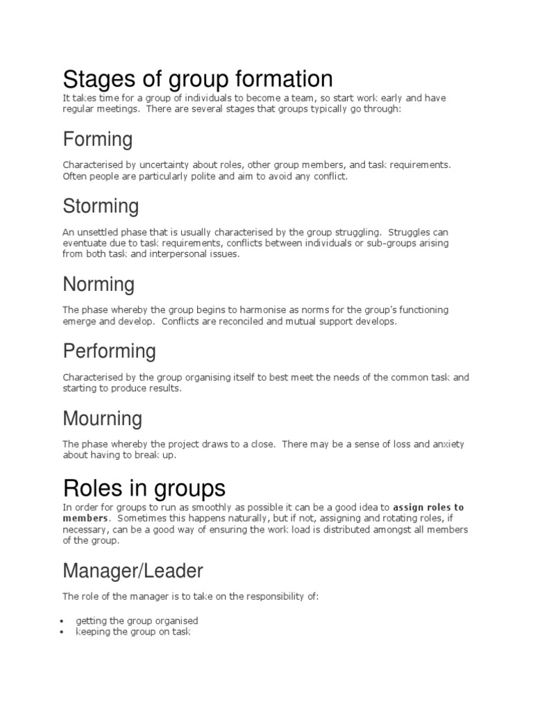 Stages of Group Formation | PDF | Brainstorming | Communication