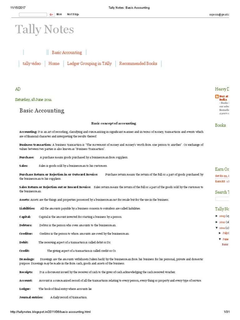 Tally Notes_ Basic Accounting | Debits And Credits | Expense