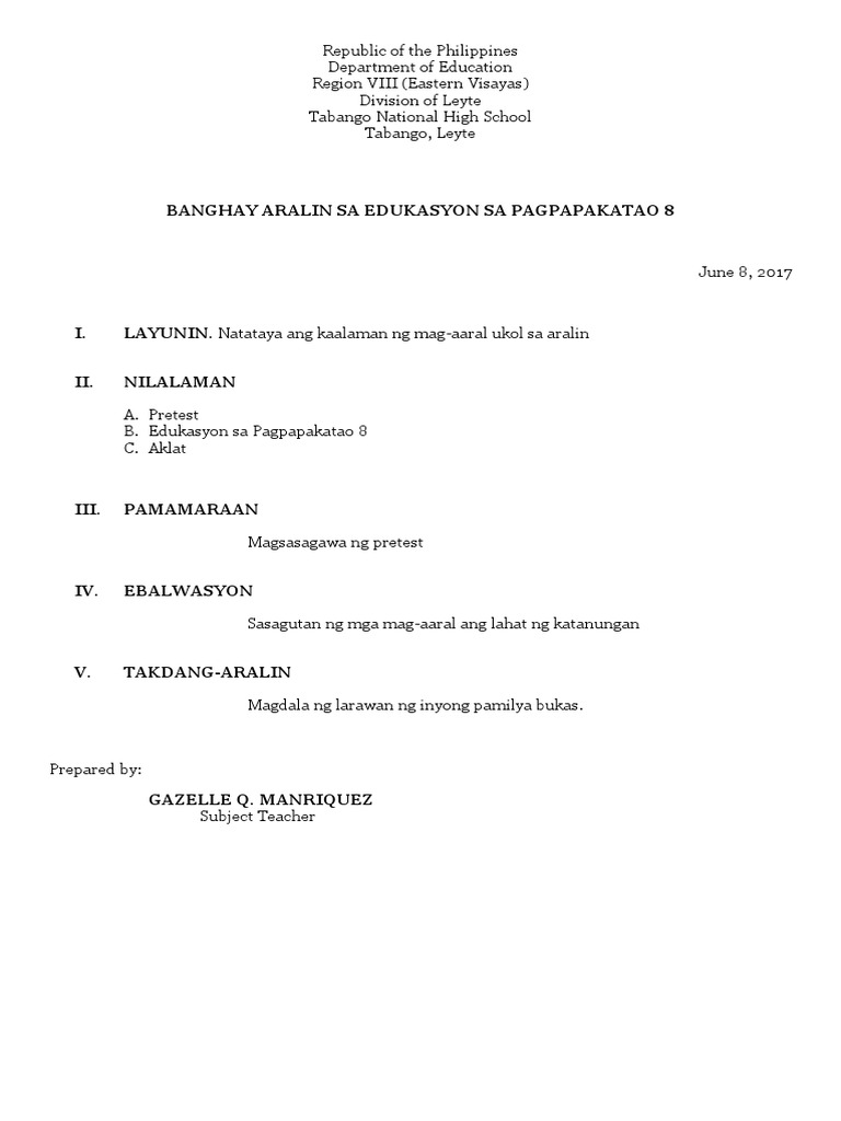 ESP Lesson Plan | PDF