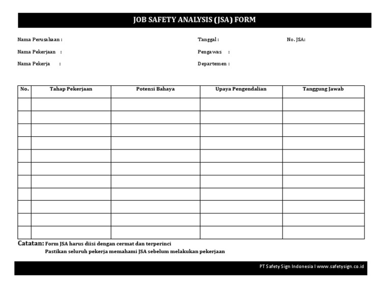 Job Safety Analysis Jsa Form PDF | PDF
