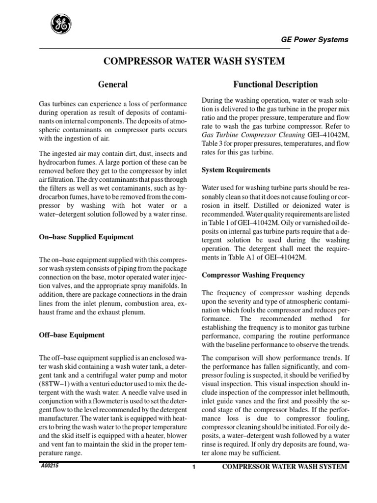 GE Compressor Water Wash System | PDF | Valve | Gas Turbine
