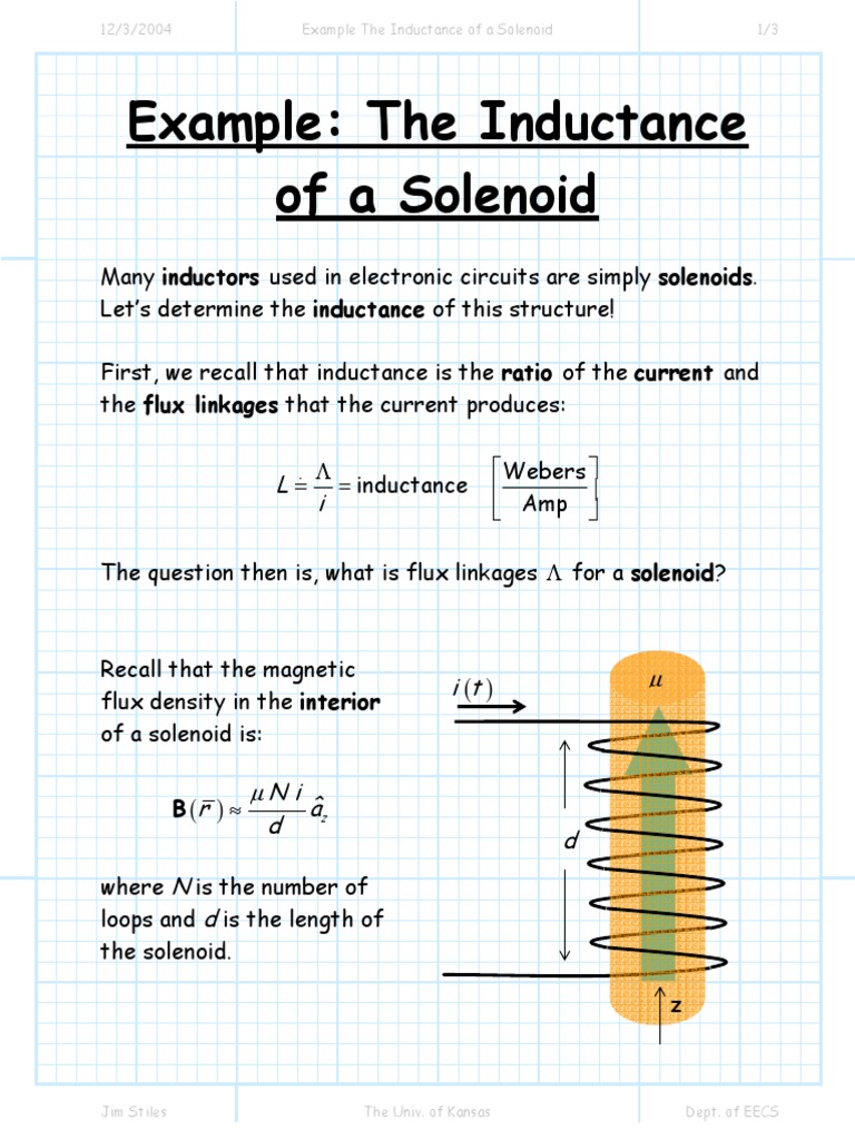 Example The Inductance of A Solenoid | PDF | Inductance | Magnetism