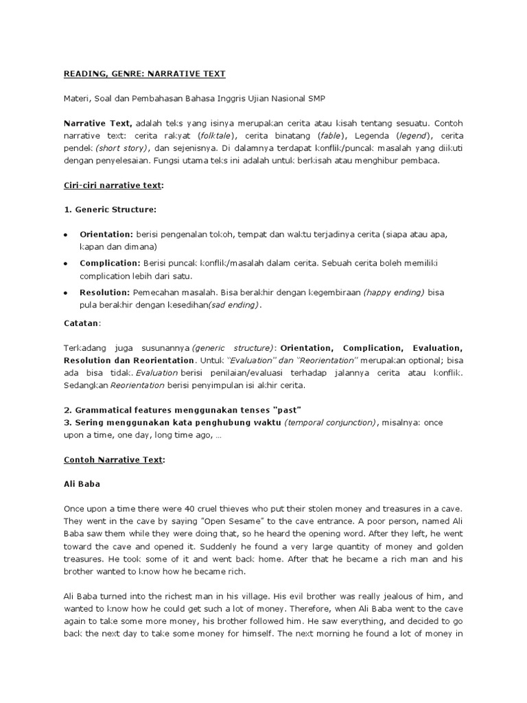 READING GENRE NARRATIVE TEXT Materi Soal | PDF | Foreign Language Studies