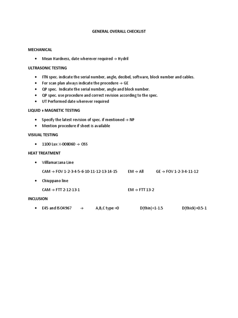 General Overall Checklist | PDF