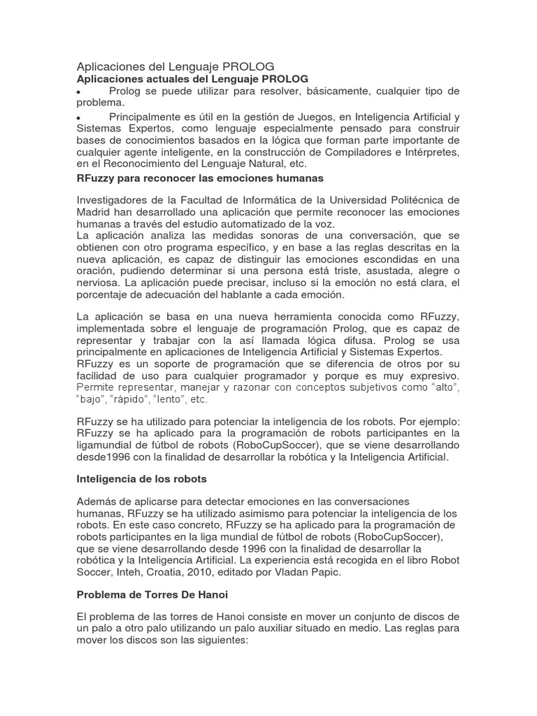 Aplicaciones Del Lenguaje Prolog Pdf Lenguaje De Programación Software De La Aplicacion