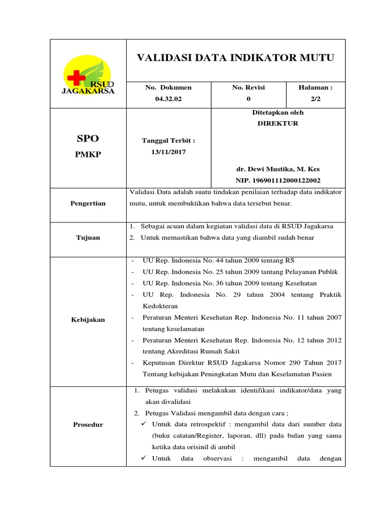 Validasi Data Indikator Mutu | PDF