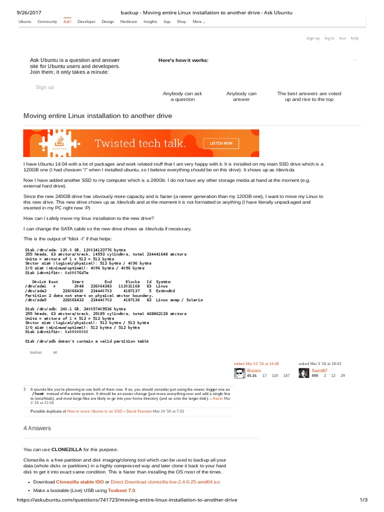 Backup - Moving Entire Linux Installation To Another Drive - Ask Ubuntu | PDF | Solid State ...