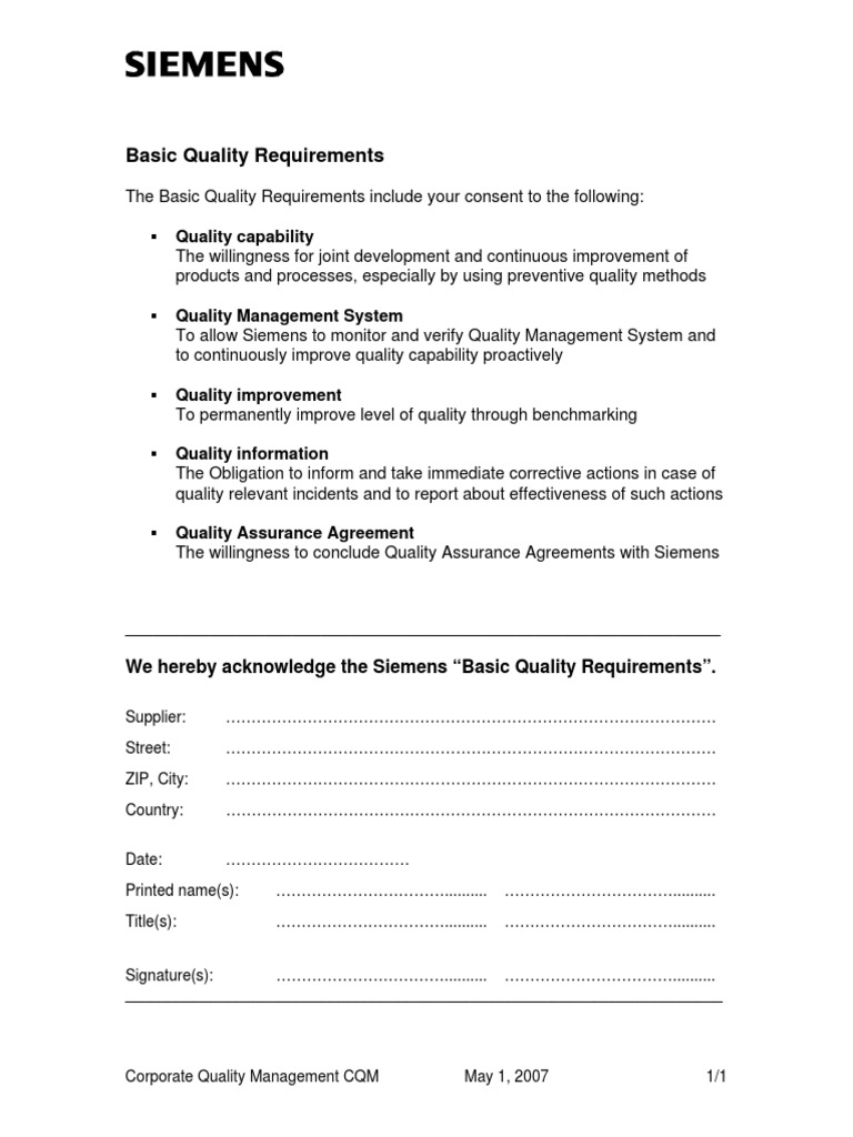 Siemens Basic Quality Requirements | PDF | Business | Finance & Money ...