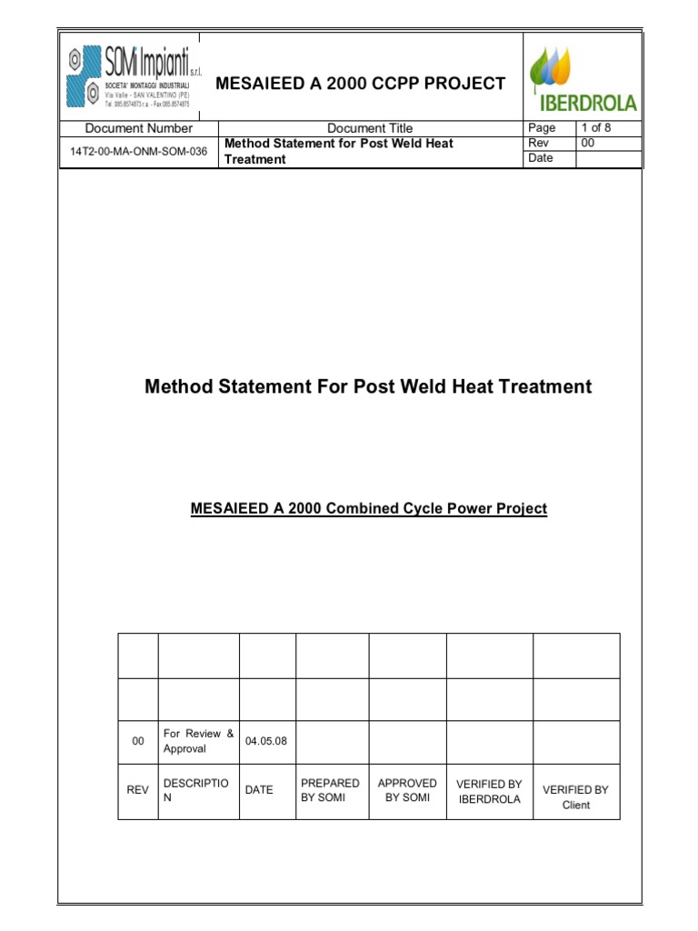 Method Statement For PWHT PDF | PDF | Business | Thermocouple