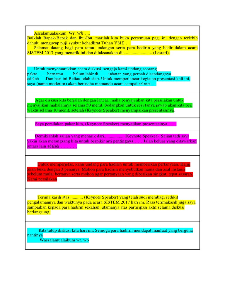 Contoh Cue Card untuk Moderator Acara | PDF