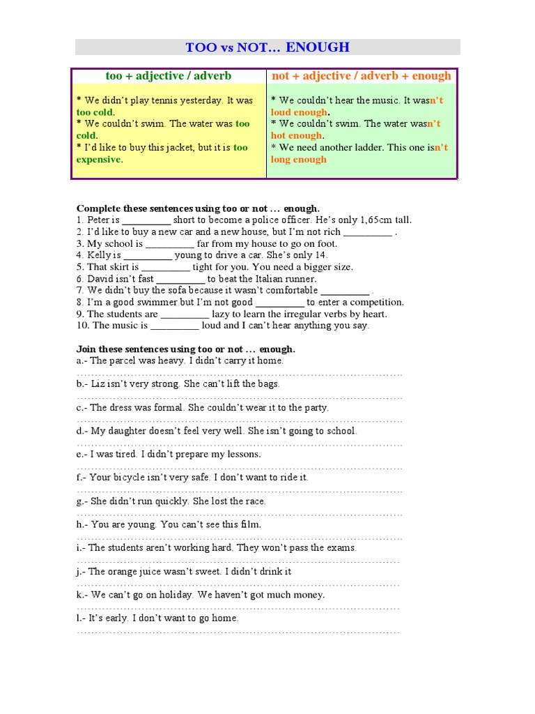 Too Vs Not Enough | PDF