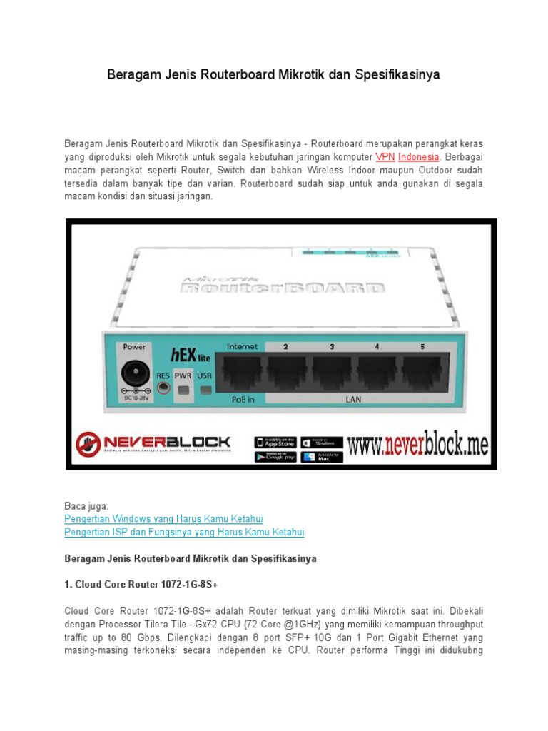Beragam Jenis Routerboard Mikrotik Dan Spesifikasinya | PDF