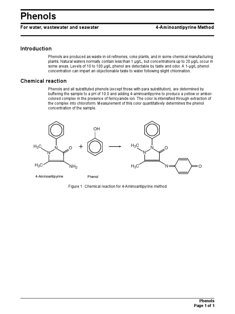Phenols: For Water, Wastewater and Seawater 4-Aminoantipyrine Method | PDF