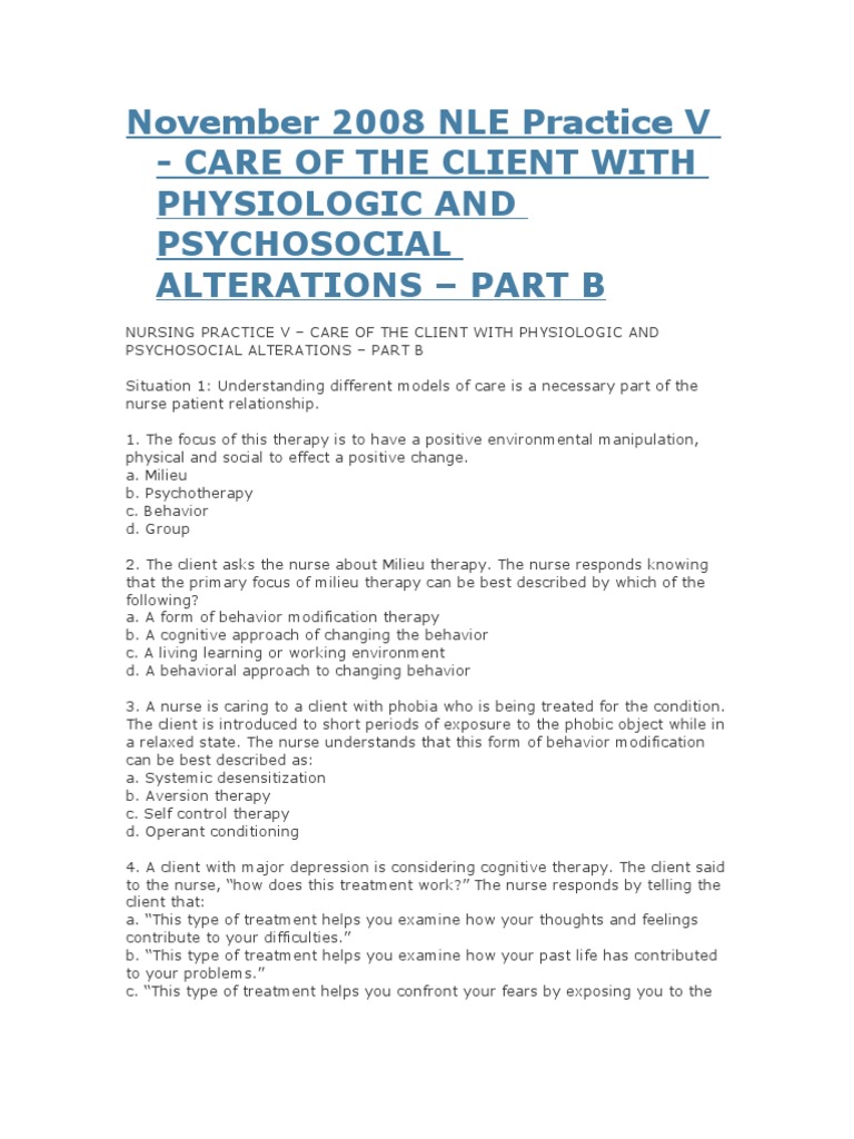 November 2008 NLE Practice V | PDF | Phobia | Psychotherapy
