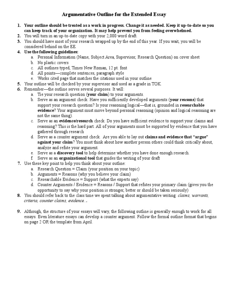 Argumentative Outline For The Extended Essay | PDF | Citation | Argument