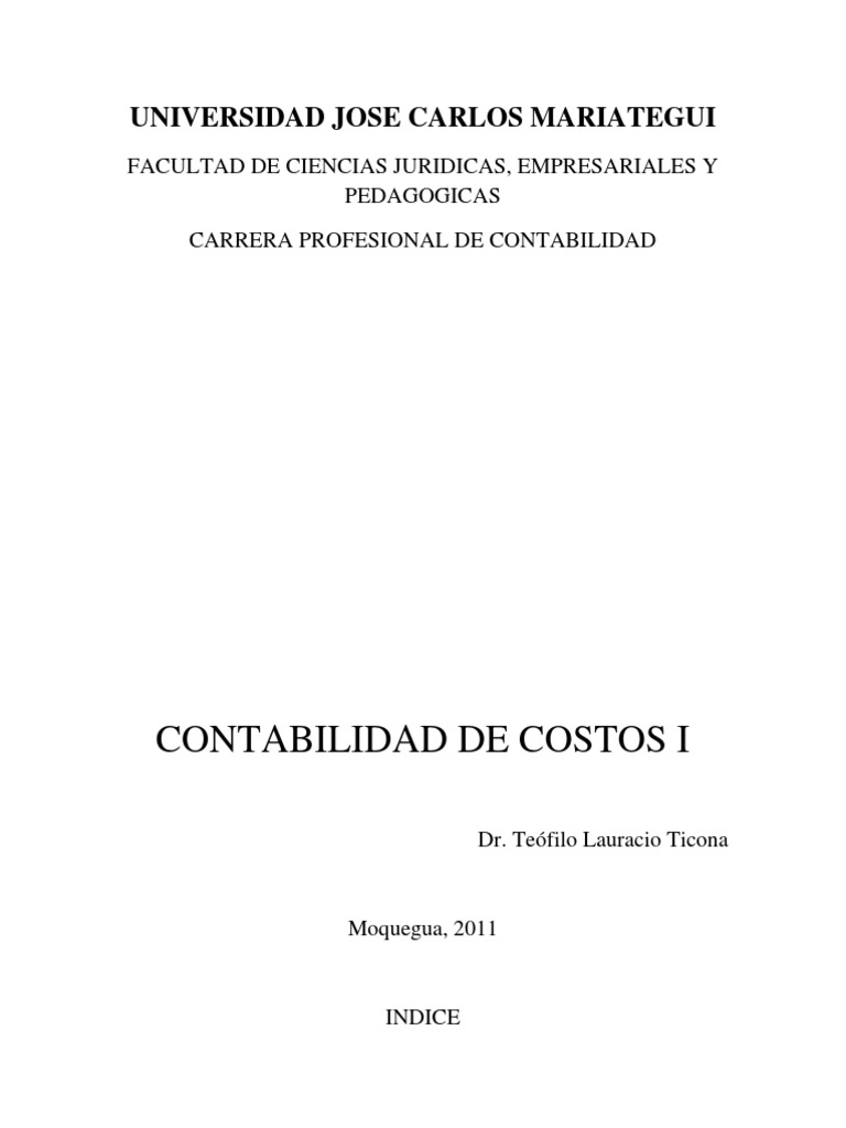 CONTAB COSTOS I Primera Unidad PDF | PDF | Costo | Contabilidad