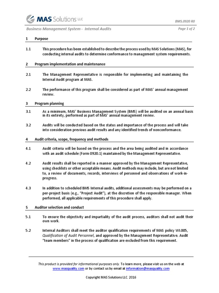 bms.0920 r0 Internal Audits PDF | PDF | Internal Audit | Audit