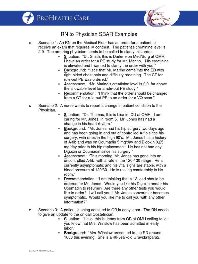 Sbar Template RN To PDF | PDF | Surgery | Pain