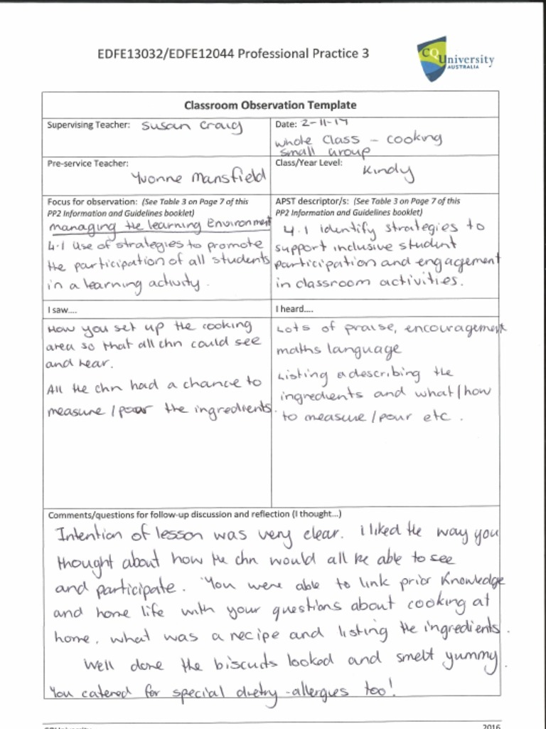 Cooking Lesson Observation | PDF