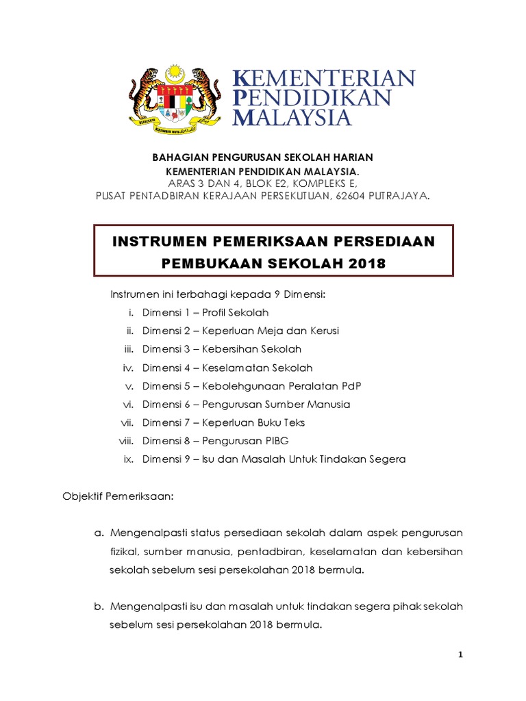 Instrumen Pemantauan Pembukaan Sekolah 2018 | PDF Instrumen Pemantauan Pembukaan Sekolah 2018 | PDF