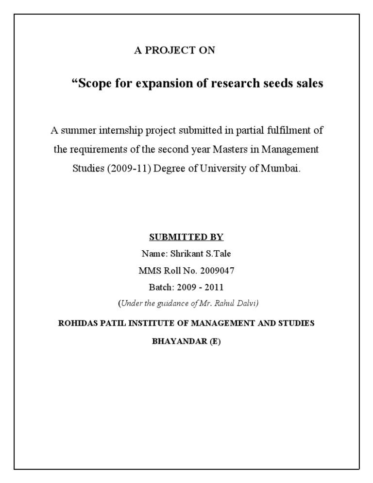 Research Seeds Sales Expansion Project | PDF