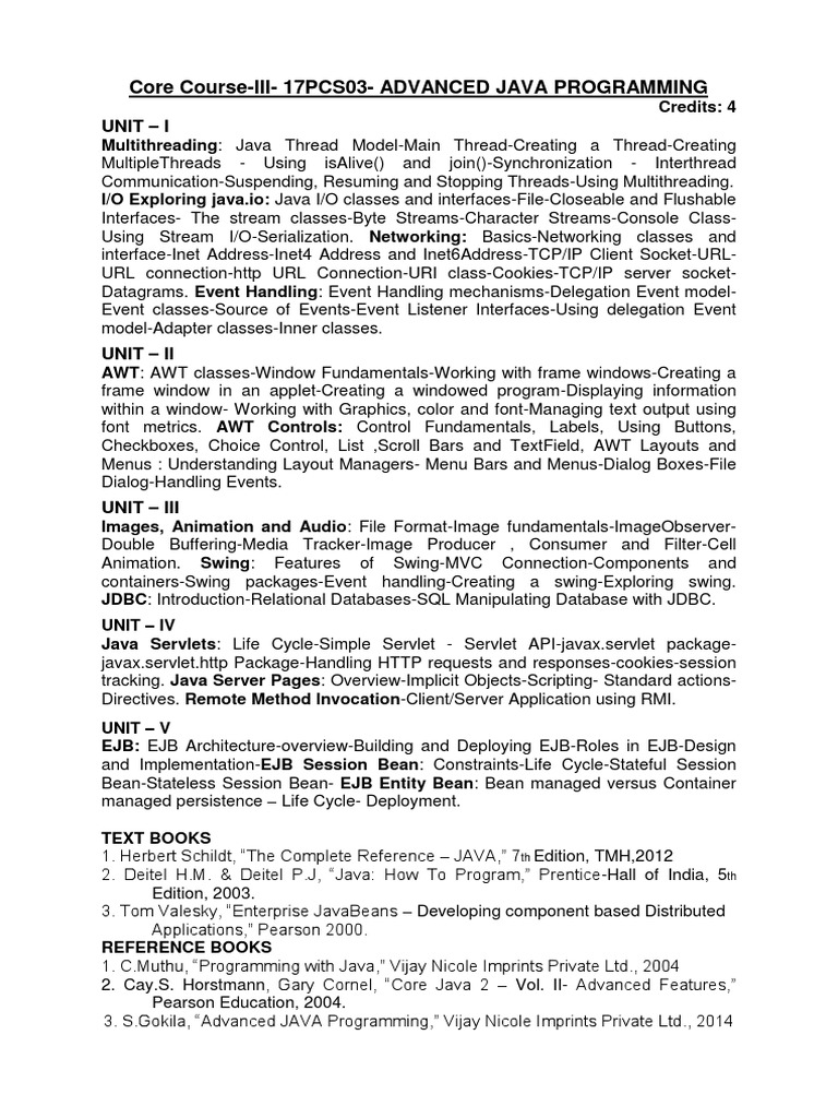 Advanced Java Prog - Syllabus | PDF | Enterprise Java Beans | Java Servlet