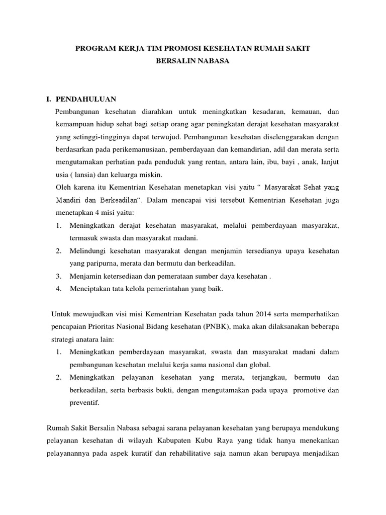 Program Kerja Tim Promosi Kesehatan Rumah Sakit | PDF