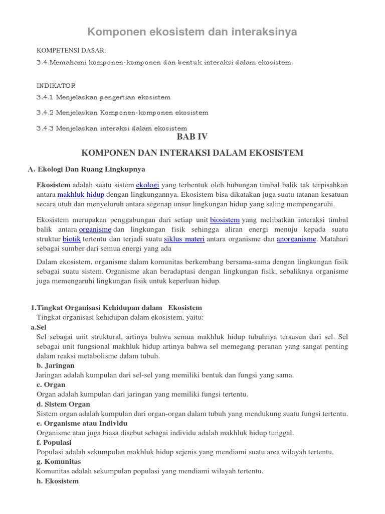 Komponen Ekosistem Dan Interaksinya IPA SMK | PDF