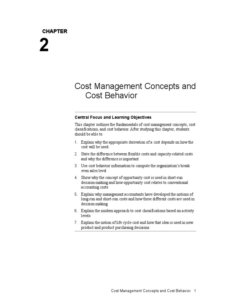 Cost Management Concepts and Cost Behavior: Central Focus and Learning ...