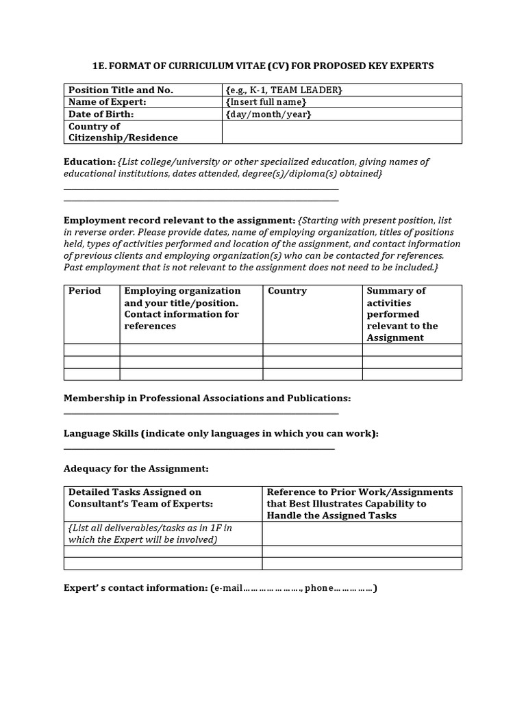 AFDB Incl. Growth Prop. - CV Format | PDF | Further Education | Labour