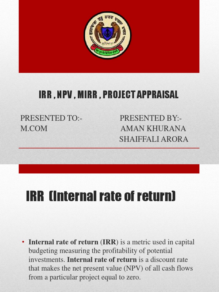 IRR, NPV, and MIRR in Project Appraisal | PDF
