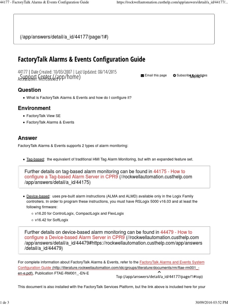 TN 44177 - FactoryTalk Alarms & Events Configuration Guide | PDF ...
