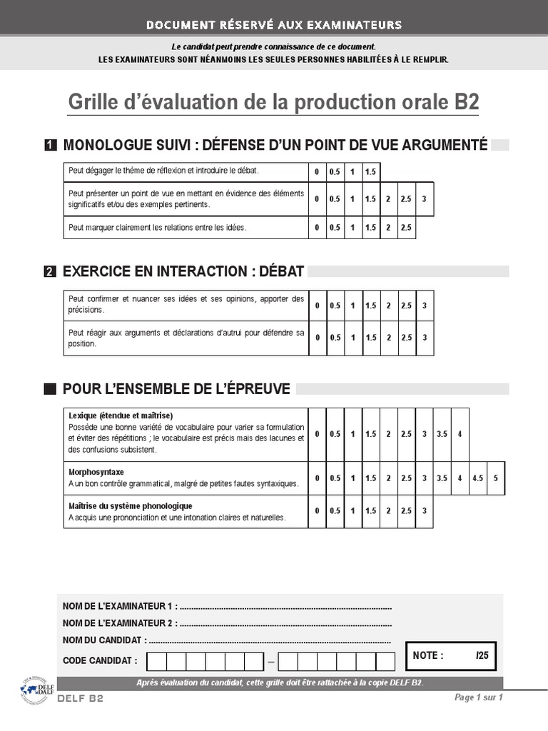 Grille Évaluation Orale DELF B2 | PDF | Lexique | Linguistique