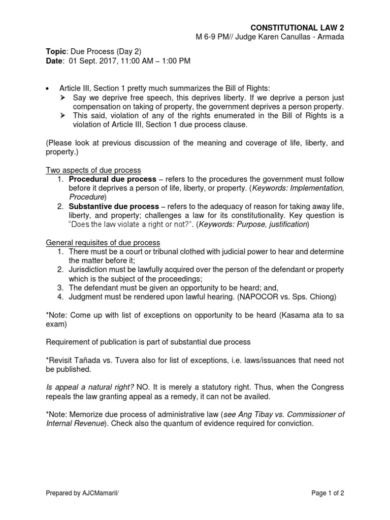 Due Process in Constitutional Law | PDF | Due Process Clause | Article ...