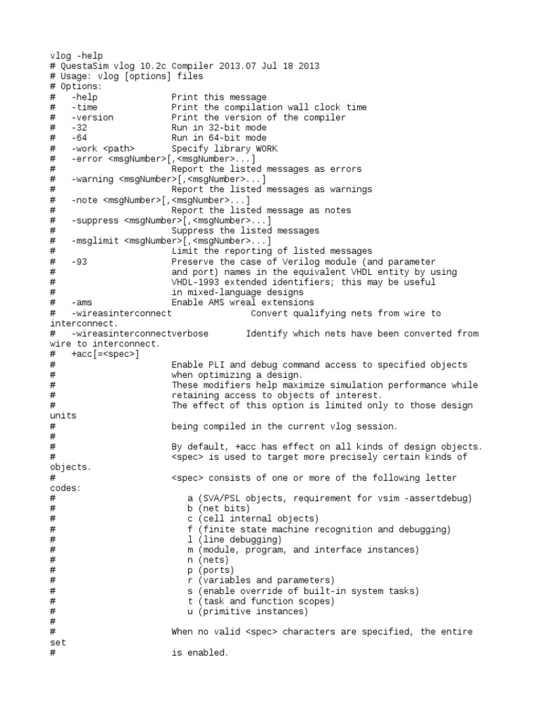An Extensive Guide to QuestaSim Vlog Compiler Options and Features | PDF | Library (Computing ...