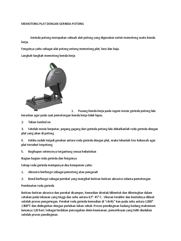 Memotong Plat Dengan Gerinda Potong | PDF