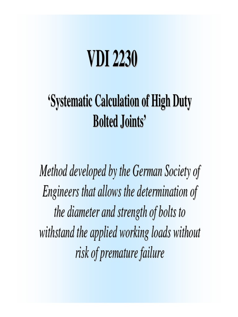 VDI 2230 Calculation of Bolted Joints PDF | PDF | Applied And Interdisciplinary Physics ...