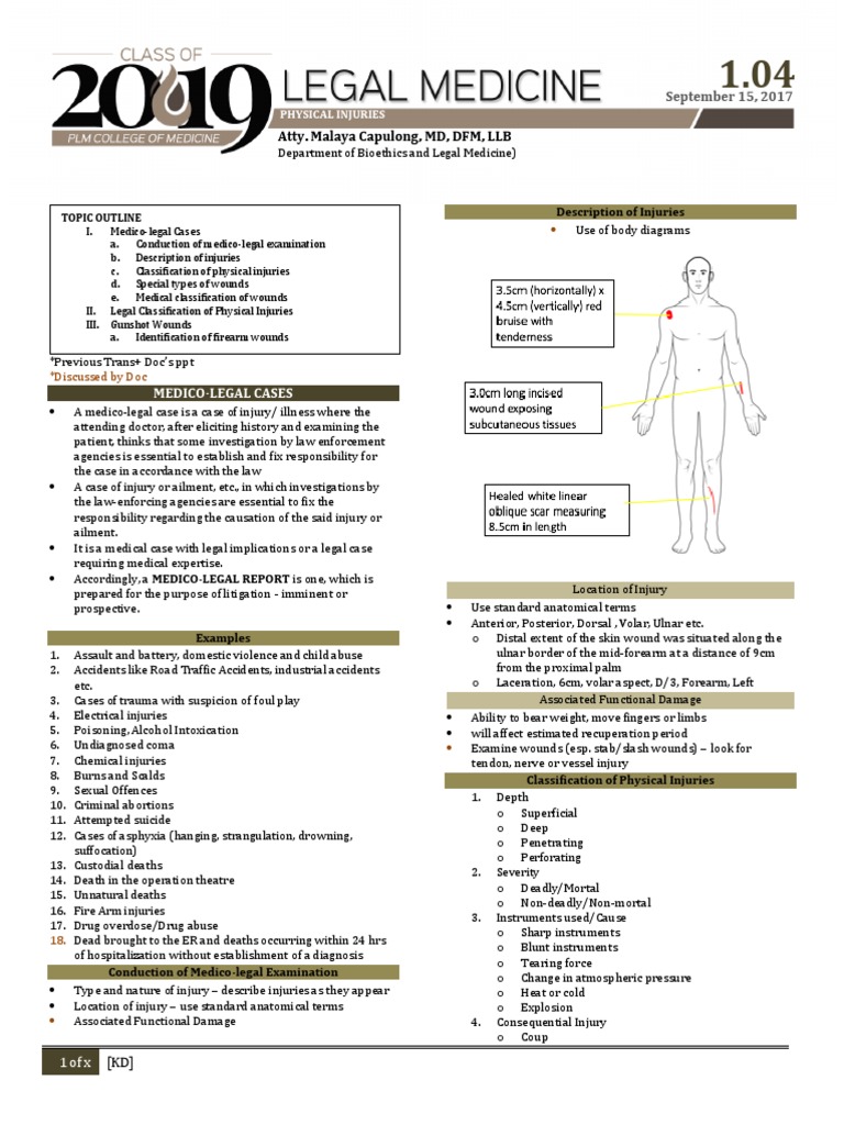 Medico-Legal Examination of Physical Injuries | PDF | Anatomical Terms ...