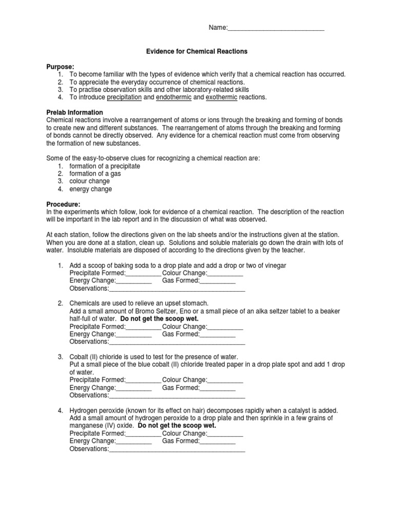 Evidence of Chemical Reactions Lab | PDF | Precipitation (Chemistry ...