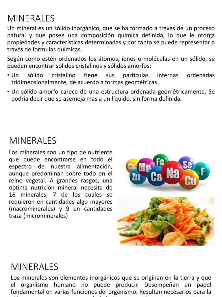 Propiedades y Funciones de Minerales | PDF | Nutrientes | Minerales