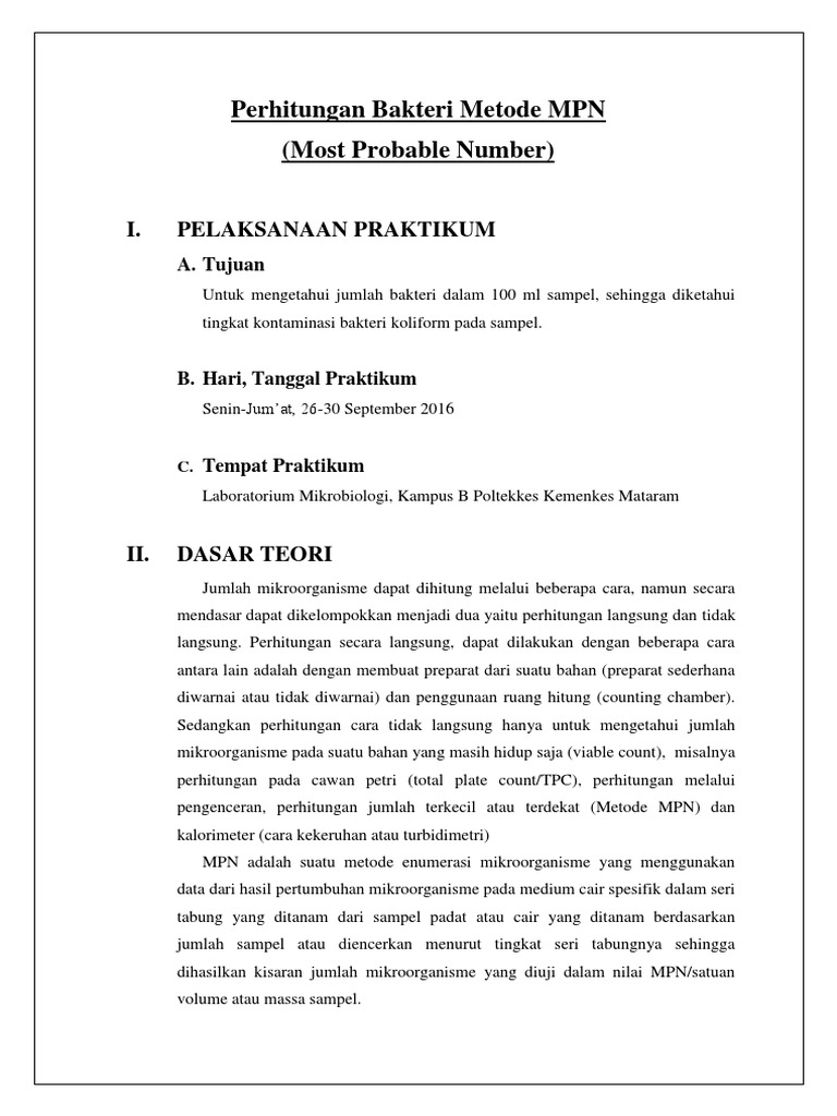 Perhitungan Bakteri Metode MPN | PDF