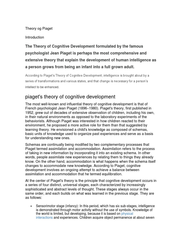 Piaget's Theory of Cognitive Development: Physical Interactions | PDF ...