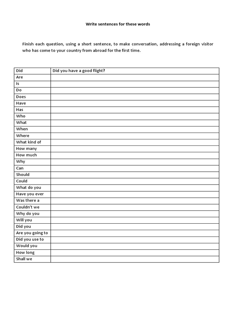 Newcomer - Write Sentences For These Words | PDF