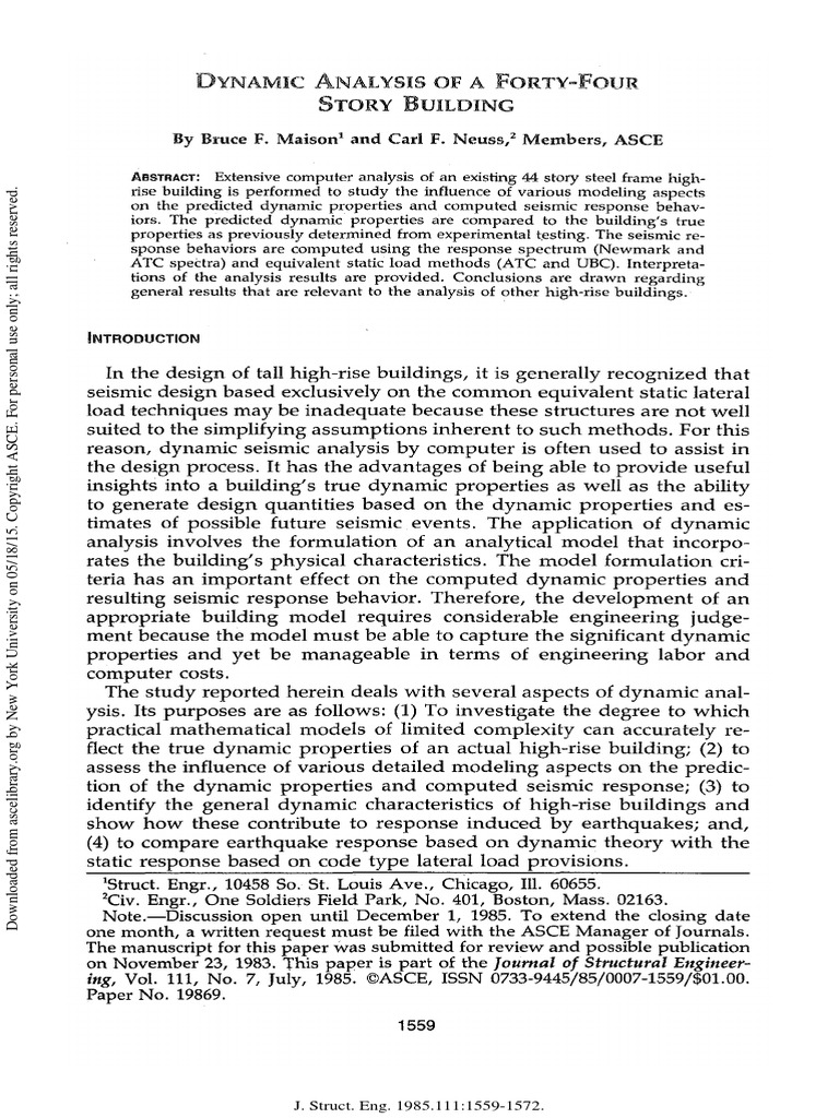 Dynamic Analysis of A Forty Four Story Building | PDF | Beam (Structure ...
