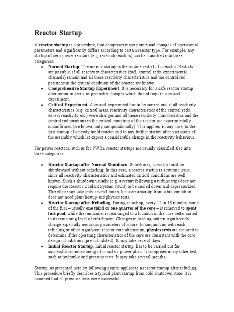 Reactor Start | PDF | Nuclear Reactor | Electric Generator